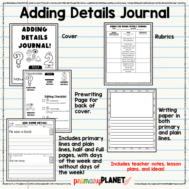 Adding Details to Writing Mini-Lessons and Mini-Tasks Journal: Print ...