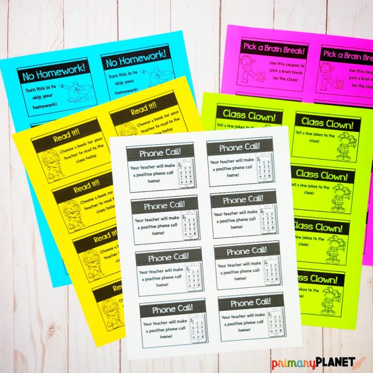 Classroom Rewards - Unique Student Reward Coupons - Primary Planet