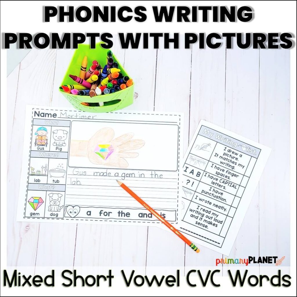 Phonics Worksheets for Writing - Mixed Short Vowel CVC Words Picture ...