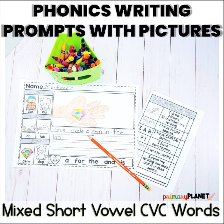 Phonics Worksheets for Writing - Mixed Short Vowel CVC Words Picture ...