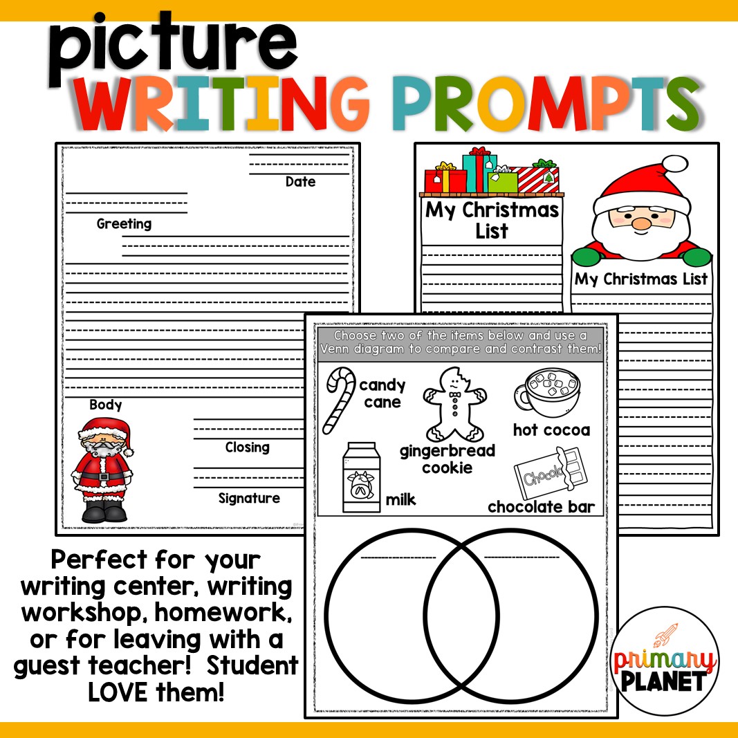Winter Picture Writing Prompts for Elementary- December and Christmas ...