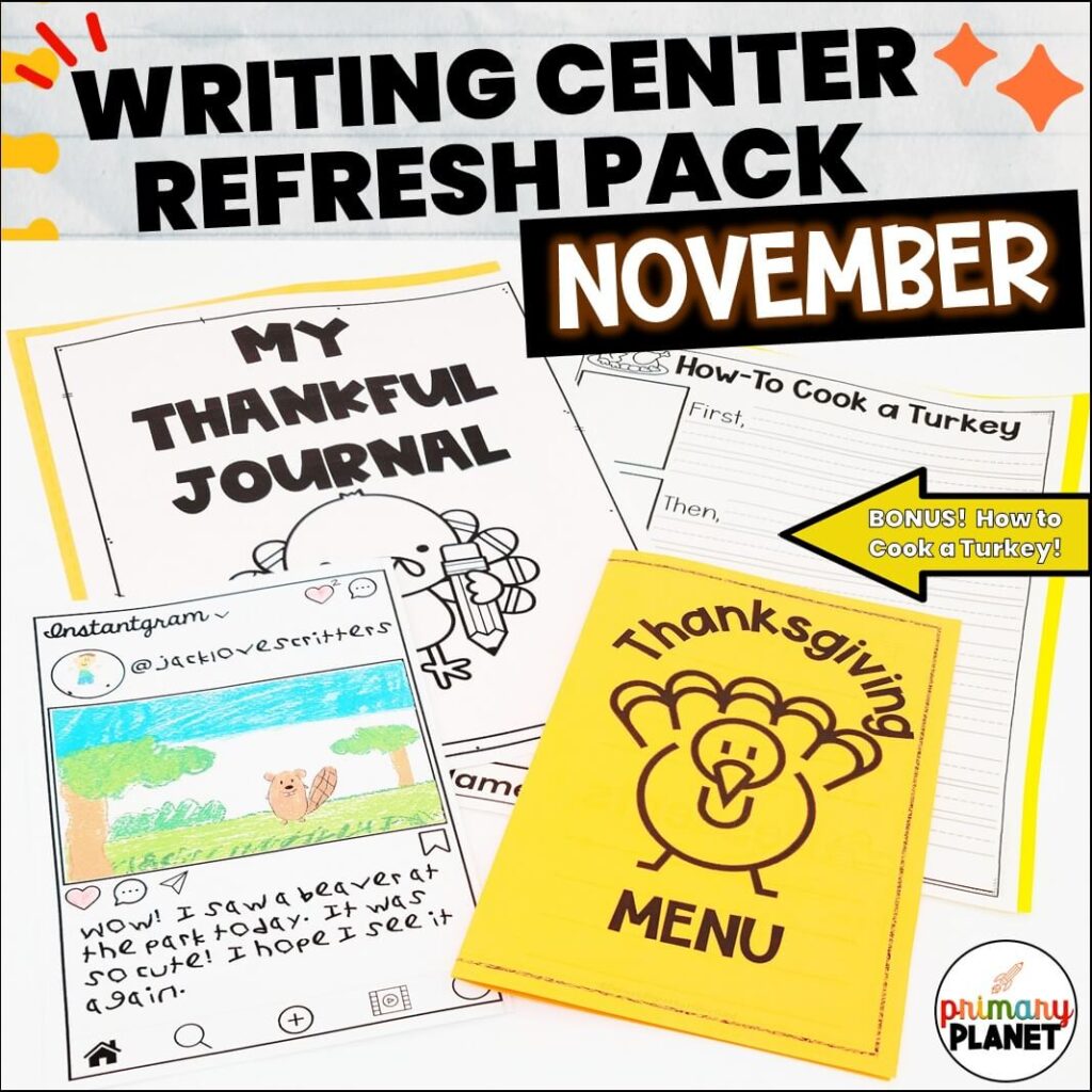 November Writing Center Refresh Pack - Thankful Journal, Menu, and ...