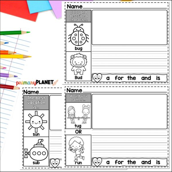 Short u Phonics Picture Writing - Writing Sentences with Short u Words ...
