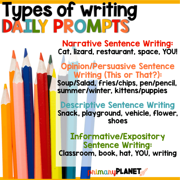 Sentence a Day- Types of Writing Mini Lesson Teacher Slides ...