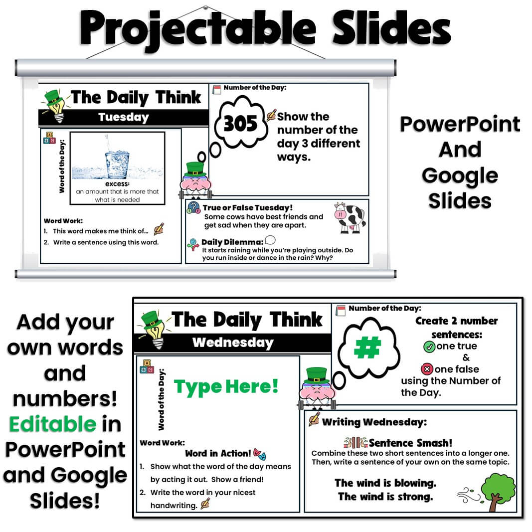March Morning Work Daily Slides for Word & Number of the Day - Bell ...