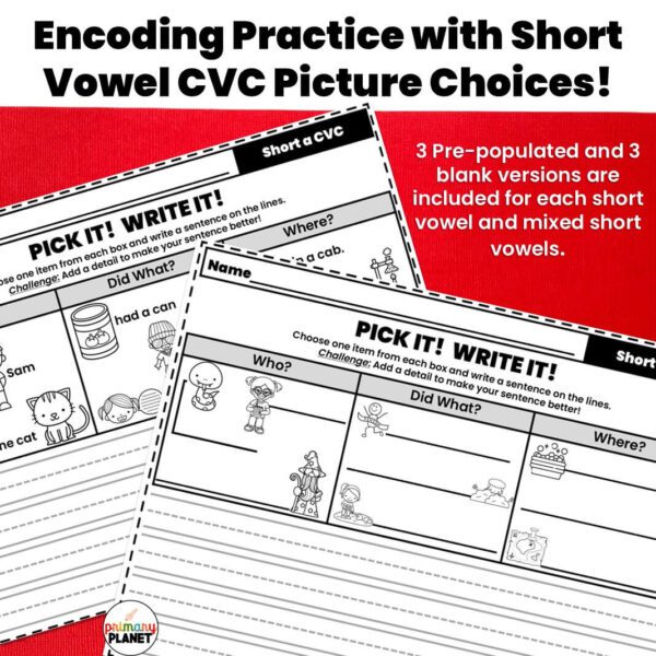 Decodable Sentence Writing - Short Vowels - Sentence Building ...