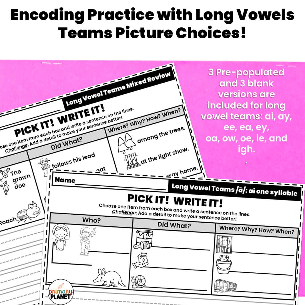 Sentence Building Worksheets for Long Vowel Teams - Silly Sentences ...