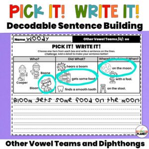 Sentence Writing Worksheets for Other Vowel Teams & Diphthongs ...
