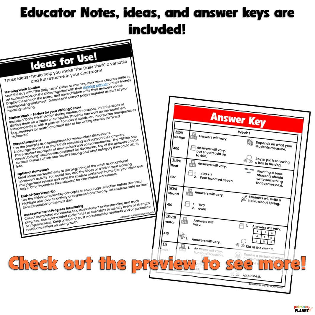 Back to School Morning Work Daily Slides for Word & Number of the Day ...