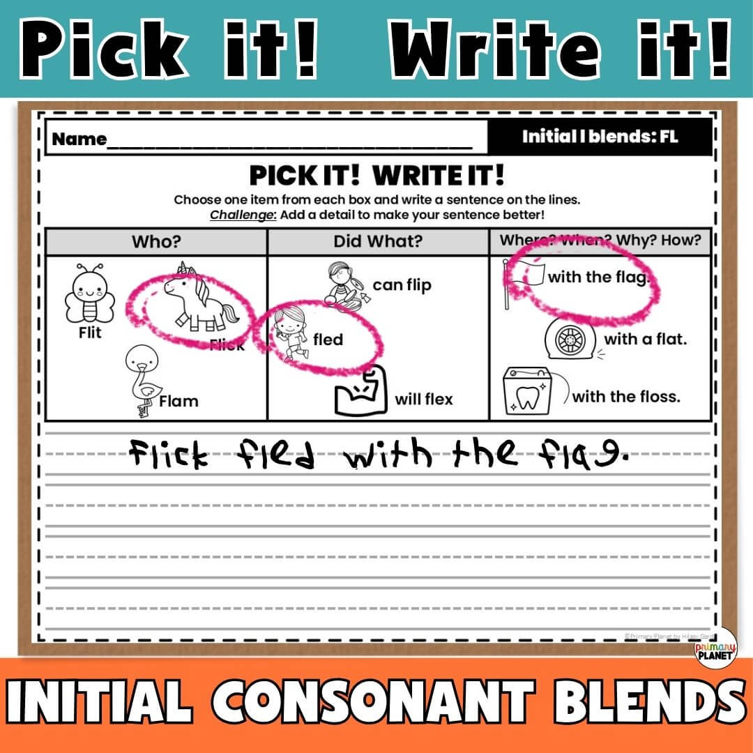 Pick It! Write It! Initial Consonant Blends — Decodable Sentence ...