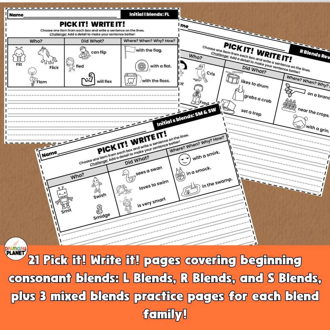 Pick It! Write It! Initial Consonant Blends — Decodable Sentence ...
