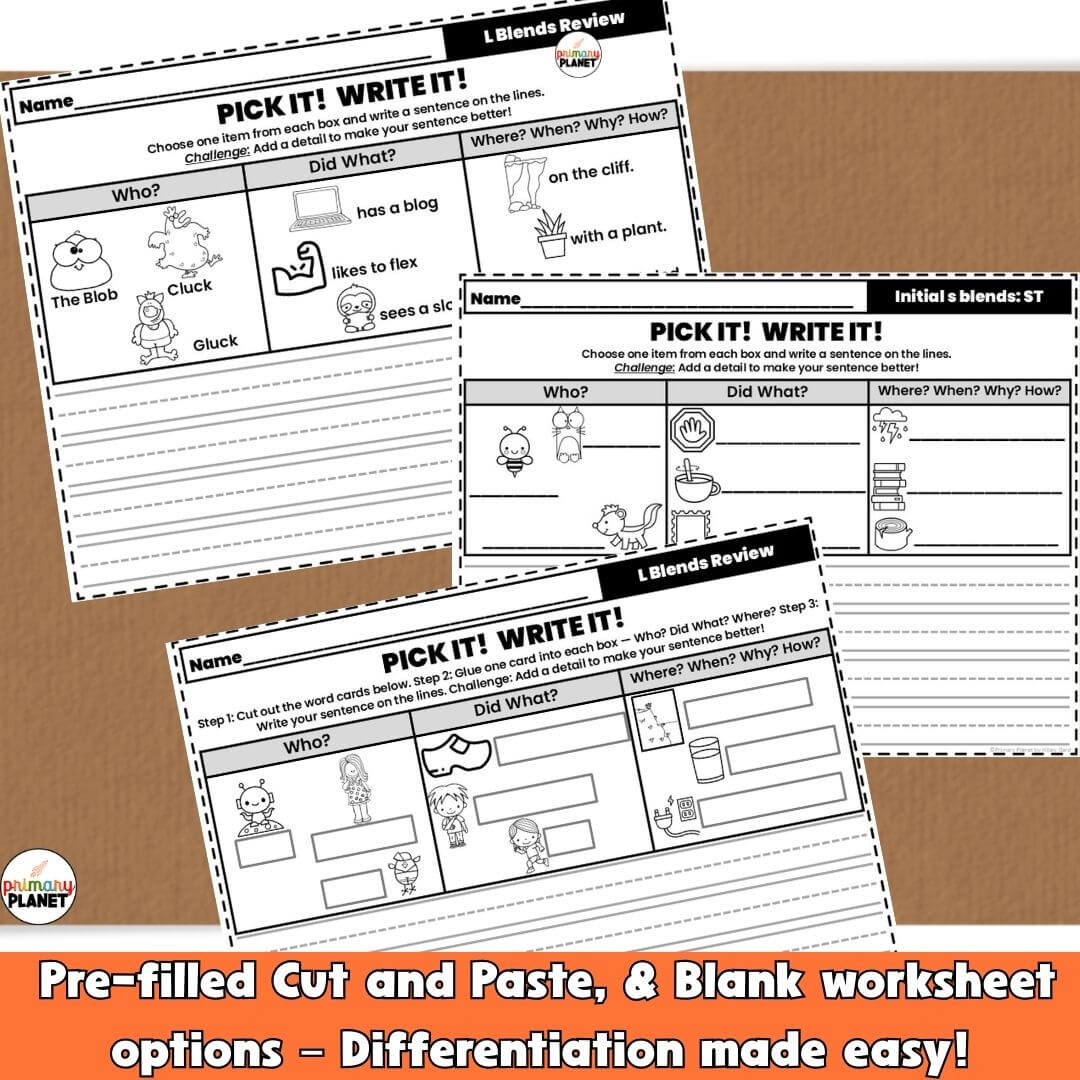 Pick It! Write It! Initial Consonant Blends — Decodable Sentence ...
